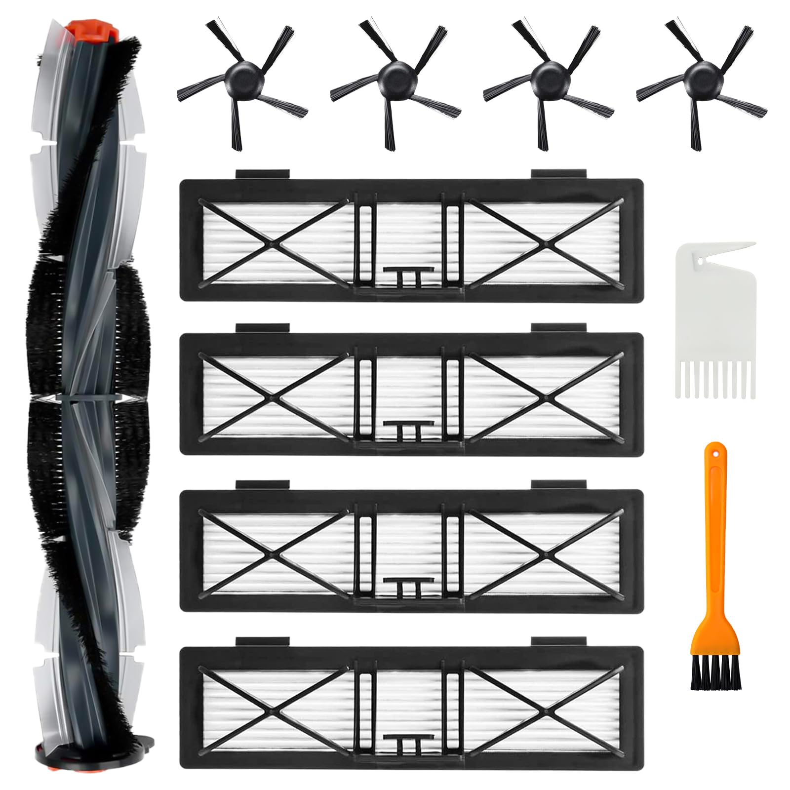 Replacement Parts Kit - 1 Main Brush 4 Side Brushes 4 High Efficiency Filters for Neato BotVac D Series -Vacuum Cleaner Brush Filter Replenishment Accessory