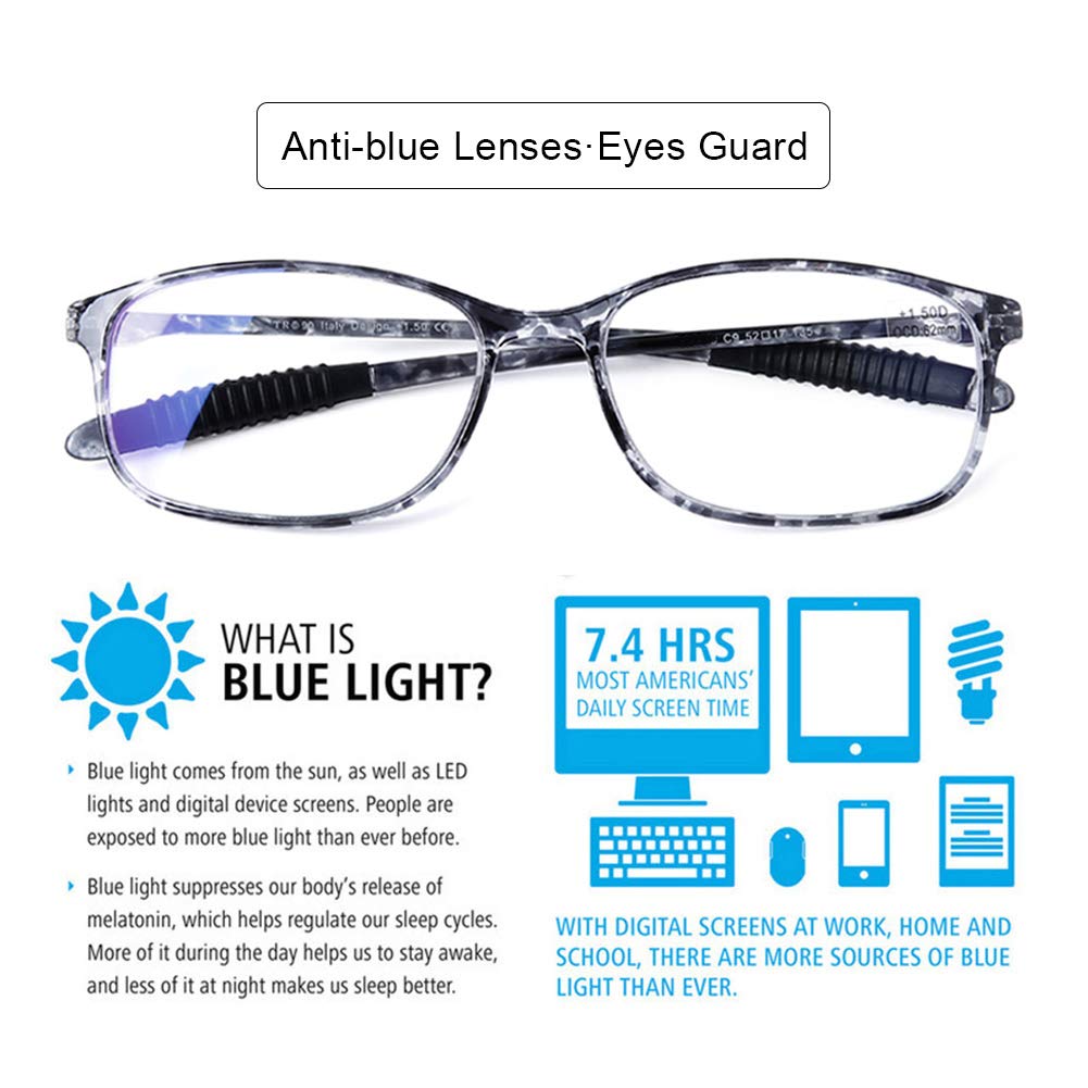 DOOViC Computer Reading Glasses 4 Pack Blue Light Blocking Glasses Anti Eyestrain Flexible Lightweight Readers for Women Men 2.00 Strength