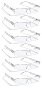 boost eyewear 6 pack reading glasses, clear half rim frames, for men and women, with comfort spring loaded hinges, clear, 6 pairs (+2.00)