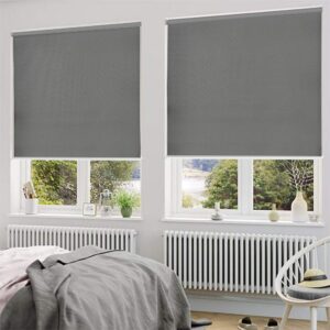 100% Blackout Window Roller Shades, Striped Jacquard Blinds with Thermal Insulated, Roll up and down shades, Easy Installation for Home and Office(35 x 72 inches, Dark Grey)