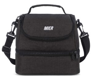 mier 2 compartment kids small lunch box bag for boys girls toddlers, adult leakproof cooler insulated lunch tote with shoulder strap (dark grey)