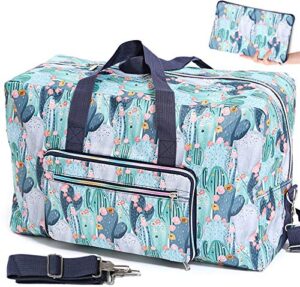 foldable travel duffle bag for women girls large cute floral weekender overnight carry on bag for kids checked luggage bag (z-cactus)