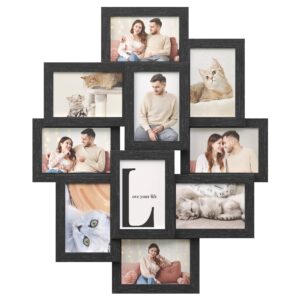 songmics collage picture frames, 4x6 picture frames collage for wall decor, 10 pack photo collage frame for gallery, multi family picture frame set, glass front, assembly required, ink black