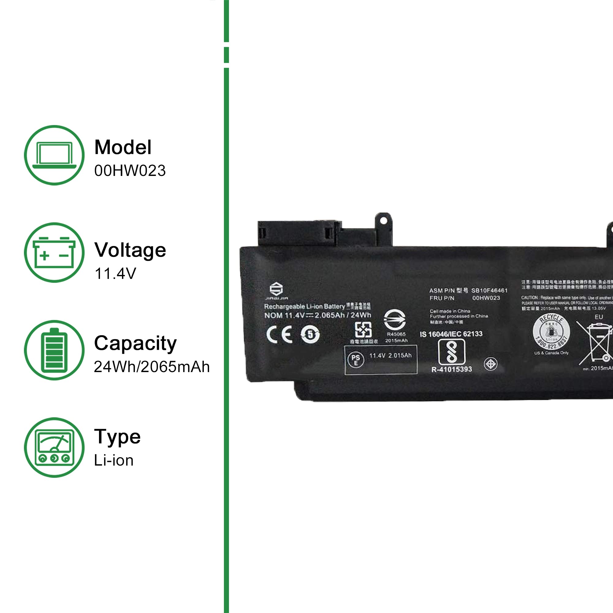 JIAZIJIA 00HW023 SB10F46461 Laptop Battery Replacement for Lenovo ThinkPad T460s T470s Series Notebook 00HW022 SB10F46460 00HW036 SB10F46474 00HW037 SB10F46475 11.4V 24Wh 2065mAh