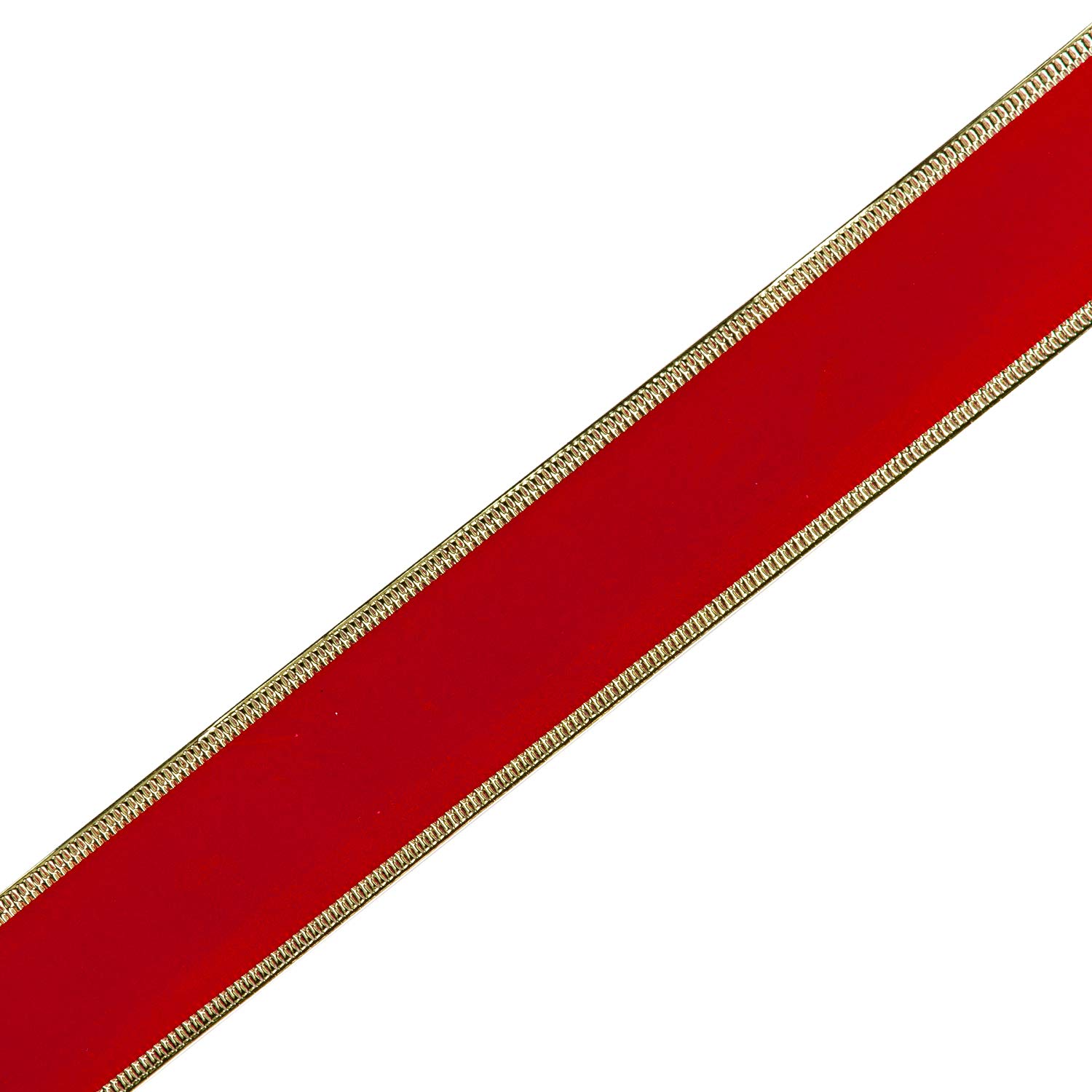 LaRibbons Wired Christmas Holiday Ribbon - Red with Gold Edges Velvet Ribbon - 1.5 inch x 25 Yard Each Roll