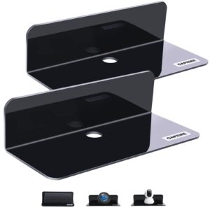 oaprire acrylic floating wall shelves set of 2, damage-free expand wall space, small display shelf for smart speaker/action figures with cable clips