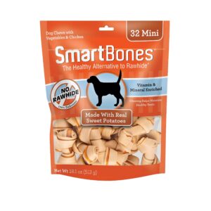 smartbones mini chews with real sweet potato 32 count, rawhide-free chews for dogs