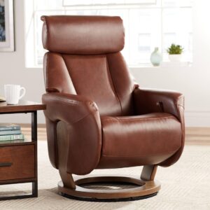 benchmaster augusta brown swivel faux leather recliner chair modern armchair comfortable manual reclining footrest headrest adjustable for bedroom living room reading home relax office