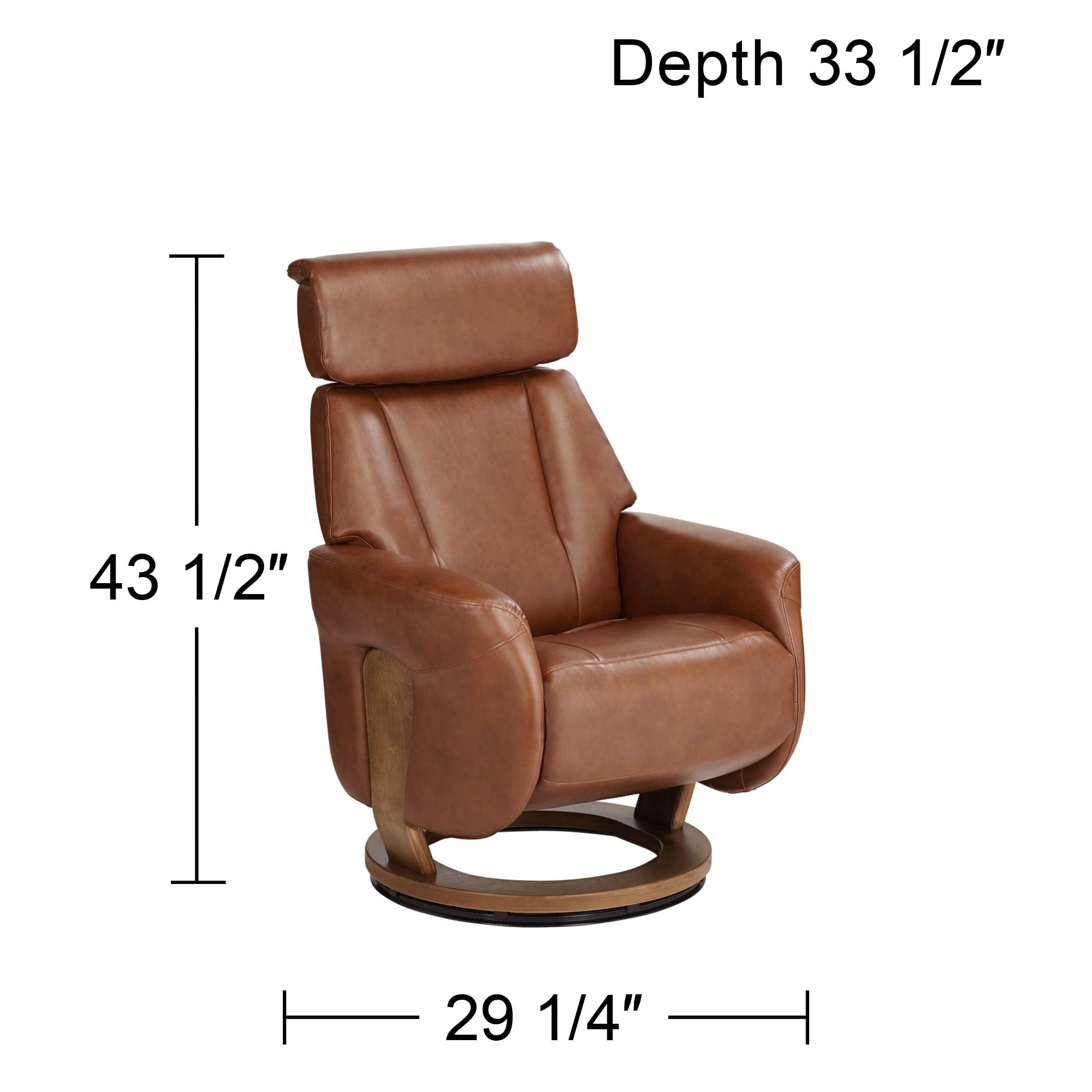 Benchmaster Augusta Brown Swivel Faux Leather Recliner Chair Modern Armchair Comfortable Manual Reclining Footrest Headrest Adjustable for Bedroom Living Room Reading Home Relax Office