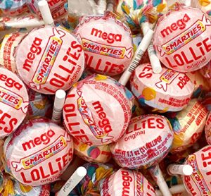 smarties mega lollipops, vegan hard candy pops, bulk pack 30 count, 2.2 pounds