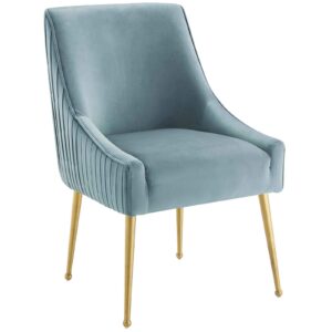 modway discern pleated back upholstered performance velvet dining chair, light blue