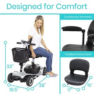 Vive 4 Wheel Mobility Scooter - Electric Powered Wheelchair Device - Compact Heavy Duty Mobile for Travel, Adults, Elderly - Long Range Power Extended Battery with Charger and Basket Included