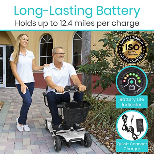 Vive 4 Wheel Mobility Scooter - Electric Powered Wheelchair Device - Compact Heavy Duty Mobile for Travel, Adults, Elderly - Long Range Power Extended Battery with Charger and Basket Included