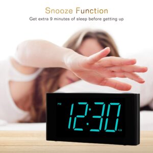 Rocam Digital Alarm Clock for Bedrooms - Large 7.5'' LED Display with Dimmer, Snooze, 7 Color Night Light, Easy to Set, USB Chargers, Battery Backup, 12/24 Hour for Kids,Heavy Sleepers(Blue)