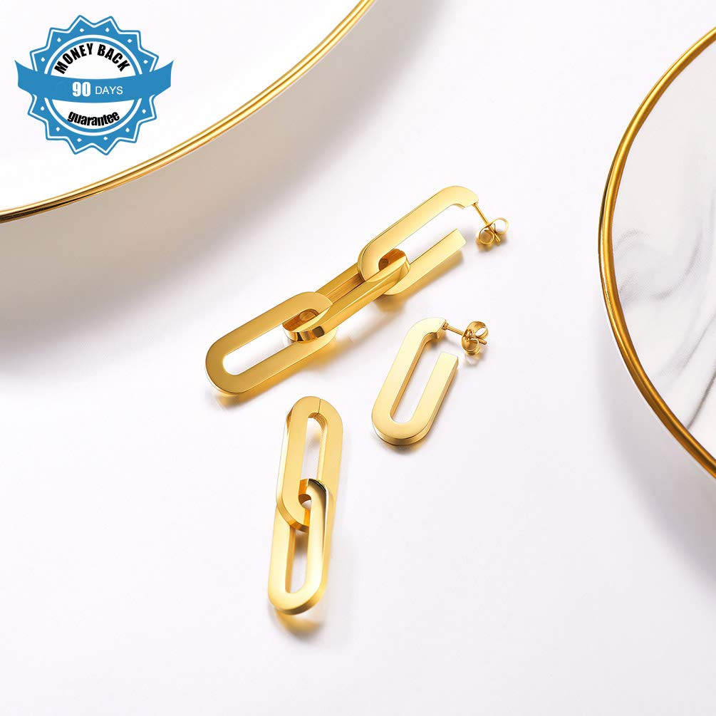 Oversize Statement Earrings Fashion 18K Gold Plated Long Dangle Square Hoop Earring Asymmetrical Earrings for Women