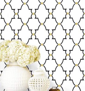 timeet black and white trellis wallpaper peel and stick wallpaper 17.7"x78.7" self adhesive removable wallpaper waterproof for shelf liner drawer room wall decor film vinyl roll