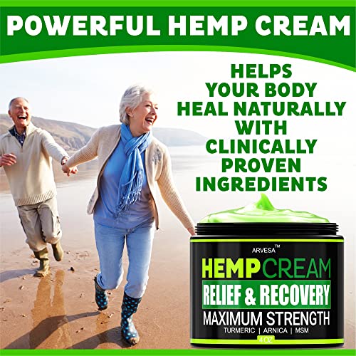 Natural Hemp Cream for Joints, Back, Neck, Elbows with Hemp + Turmeric + Arnica | Natural Hemp Oil Extract Gel - Made in The USA - 4 fl oz