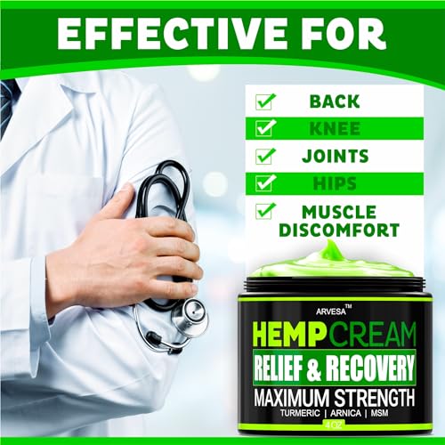 Natural Hemp Cream for Joints, Back, Neck, Elbows with Hemp + Turmeric + Arnica | Natural Hemp Oil Extract Gel - Made in The USA - 4 fl oz