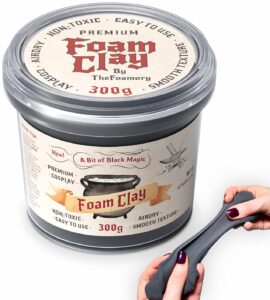 the foamory moldable cosplay foam clay (300g black) high density air dry clay, eva foam sands paints easily, non-toxic safe for kids, adults & crafts