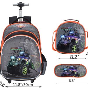 Meetbelify 3Pcs Rolling Backpack for Boys with Lunch Bag Pencil Case School Bags Wheeled Backpack