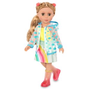 Glitter Girls – 14-inch Doll Clothes - Smile! Rain Or Shine Outfit – Rainbow Dress, Hair Clips, Raincoat, and Rain Boots – Toys, and Accessories for Kids Ages 3 & Up