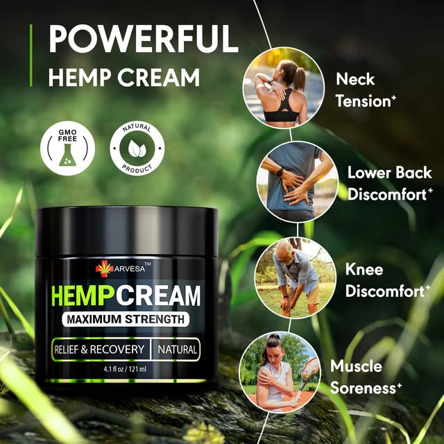 Natural Hemp Cream for Muscles, Joints, Foot, Back with Hemp, Arnica, Turmeric - Natural Hemp Oil Extract Gel - Made in The USA, 3.9oz