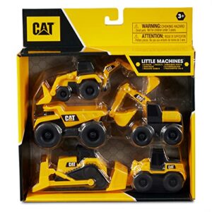 CAT Construction Toys, Little Machines 5pk Truck Toy Set, Includes Dump Truck, Front Loader, Bulldozer, Backhoe, and Excavator Vehicles with Moving Parts, Cake Toppers Ages 3+