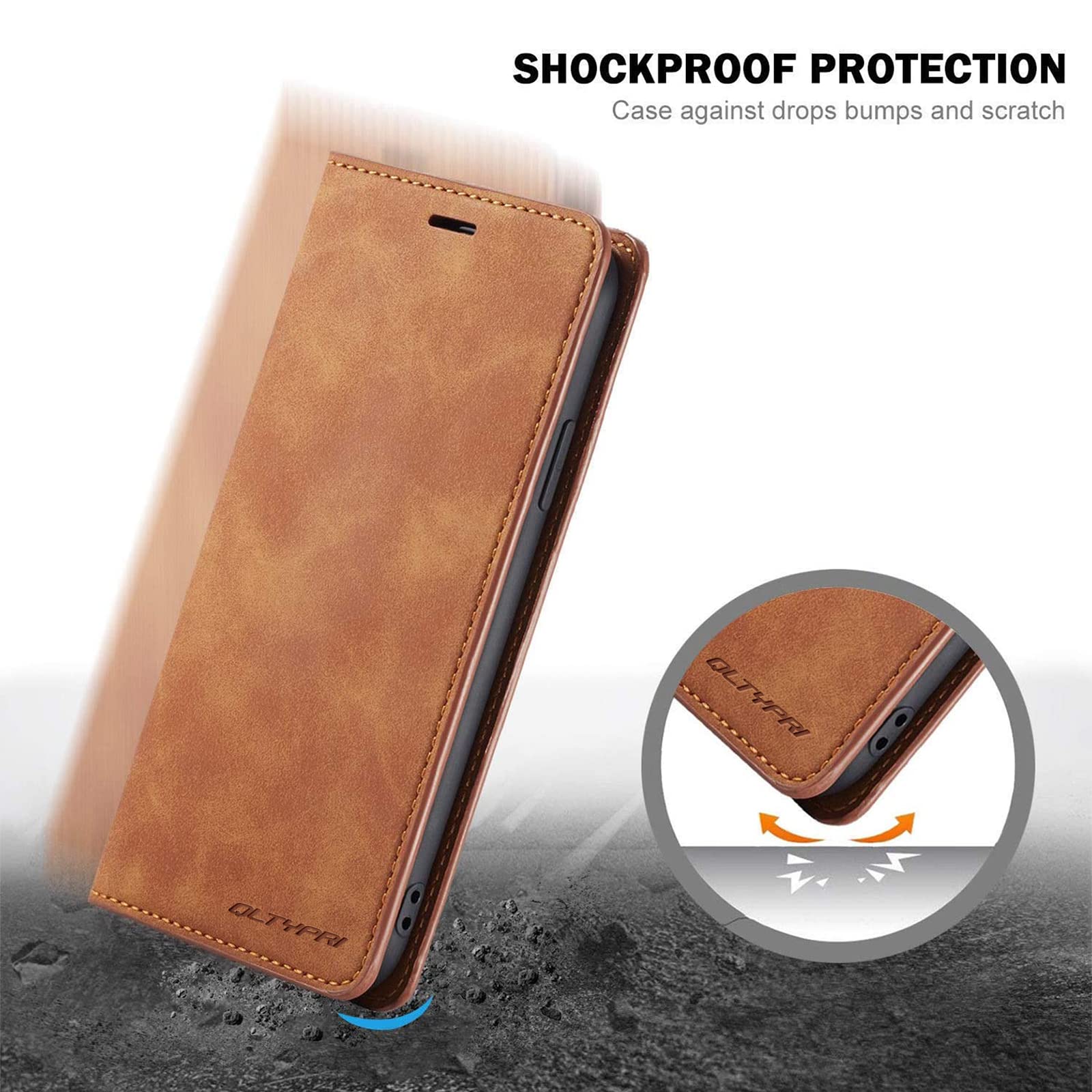 QLTYPRI Samsung Galaxy A40 Case, Premium PU Leather Cover TPU Bumper with Card Holder Kickstand Hidden Magnetic Adsorption Shockproof Flip Wallet Case for Samsung Galaxy A40 - Brown