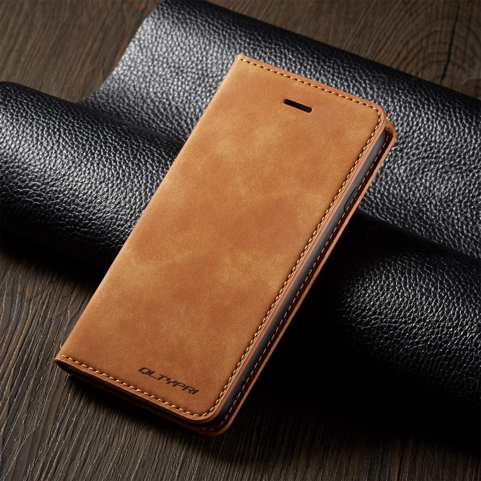 QLTYPRI Samsung Galaxy A40 Case, Premium PU Leather Cover TPU Bumper with Card Holder Kickstand Hidden Magnetic Adsorption Shockproof Flip Wallet Case for Samsung Galaxy A40 - Brown