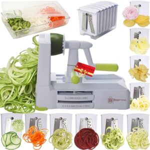 brieftons 10-blade vegetable spiralizer: strongest-heaviest duty spiral slicer, best veggie pasta spaghetti maker for low carb/paleo/gluten-free, with container, lid, blade caddy, 4 recipe ebooks