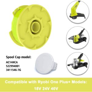 Eyoloty AC80RL3 11ft 0.080" Replacement Trimmer Spool for Ryobi One Plus 18v 24v and 40v Cordless Trimmers Line Refills Weed Wacker Auto-Feed Twist Single Line Parts(6 Spool,1Cap)