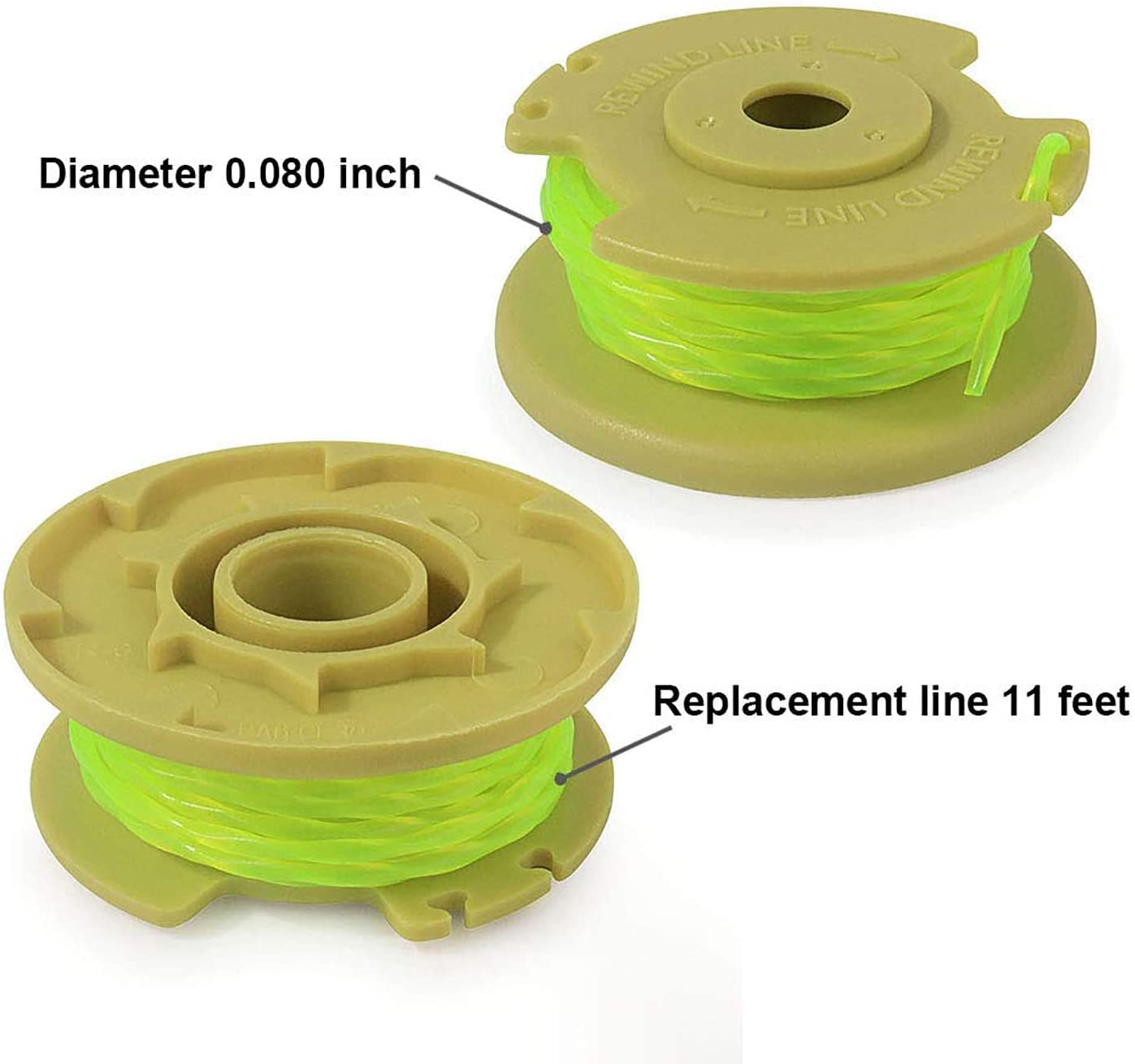 Eyoloty AC80RL3 11ft 0.080" Replacement Trimmer Spool for Ryobi One Plus 18v 24v and 40v Cordless Trimmers Line Refills Weed Wacker Auto-Feed Twist Single Line Parts(6 Spool,1Cap)