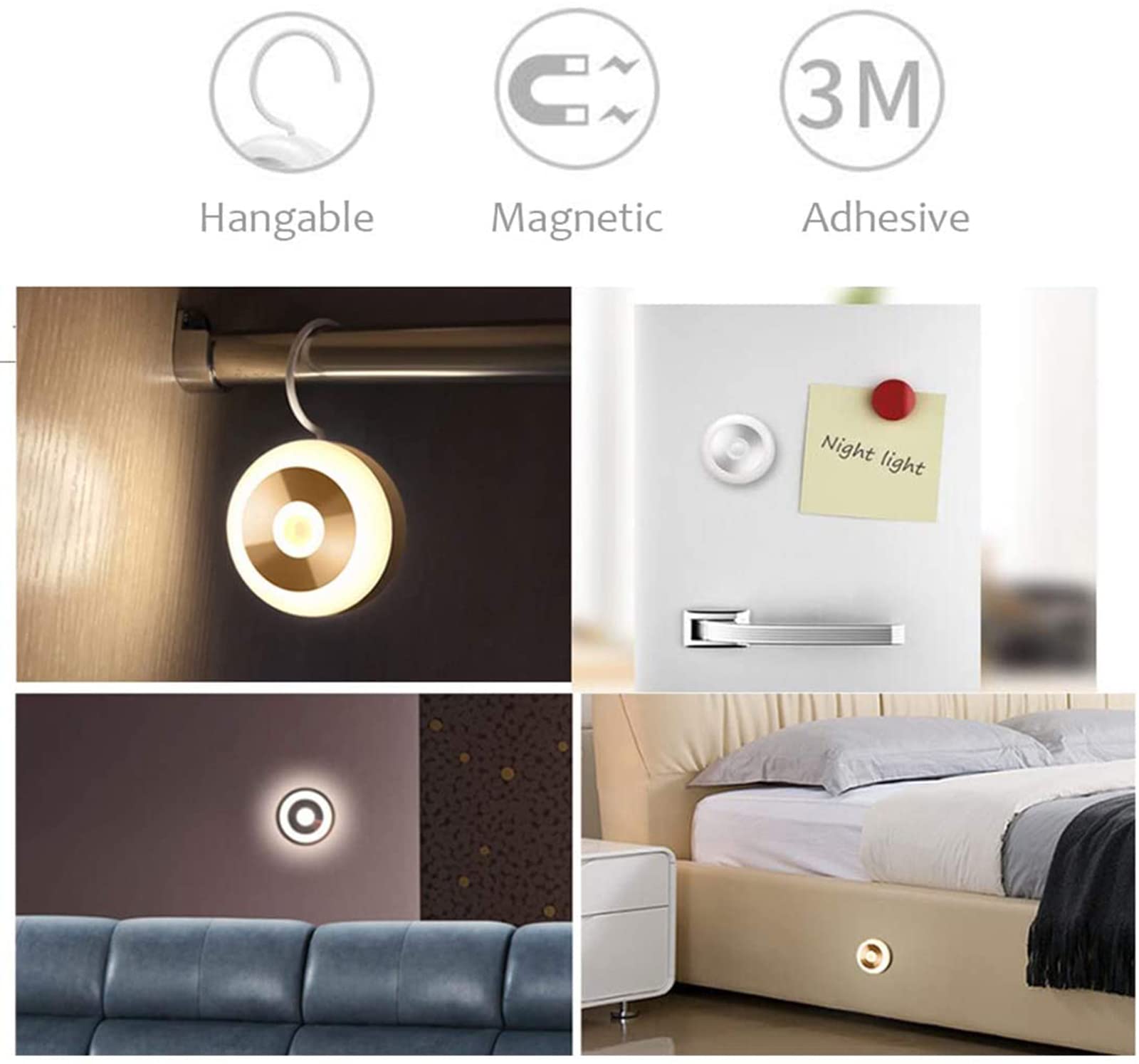 Motion Sensor Night Light, Smart Night Light for Kids, LED Stairs NightLight Stick-On Closet Light Wall Motion Activated Lamp Warm White Light Sensor Night Lights