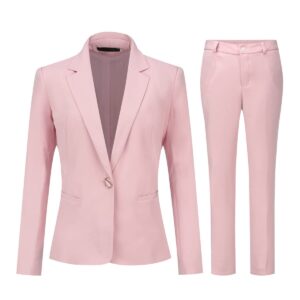 yunclos women's 2 piece office work suit set one button blazer and pants pink