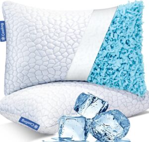 qutool cooling pillows for sleeping 2 pack, shredded memory foam bed pillows queen size set of 2, gel pillow for hot sleepers cool pillow for side back and stomach sleepers, cold pillow, supportive