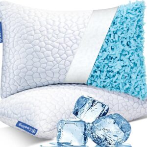 QUTOOL Cooling Pillows for Sleeping 2 Pack, Shredded Memory Foam Bed Pillows Queen Size Set of 2, Gel Pillow for Hot Sleepers Cool Pillow for Side Back and Stomach Sleepers, Cold Pillow, Supportive