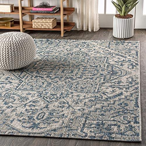 JONATHAN Y SMB105B-3 Estrella Bohemian Medallion Textured Weave Navy/Gray 3 ft. x 5 ft. Indoor/Outdoor Area Rug Coastal, Traditional, Transitional, Perfect for Backyard, Patio, Porch