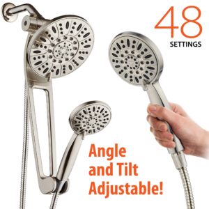 AquaDance High-Pressure 48-Mode 3-Way Shower Spa Combo with Adjustable 18-Inch Extension Arm, Brushed Nickel