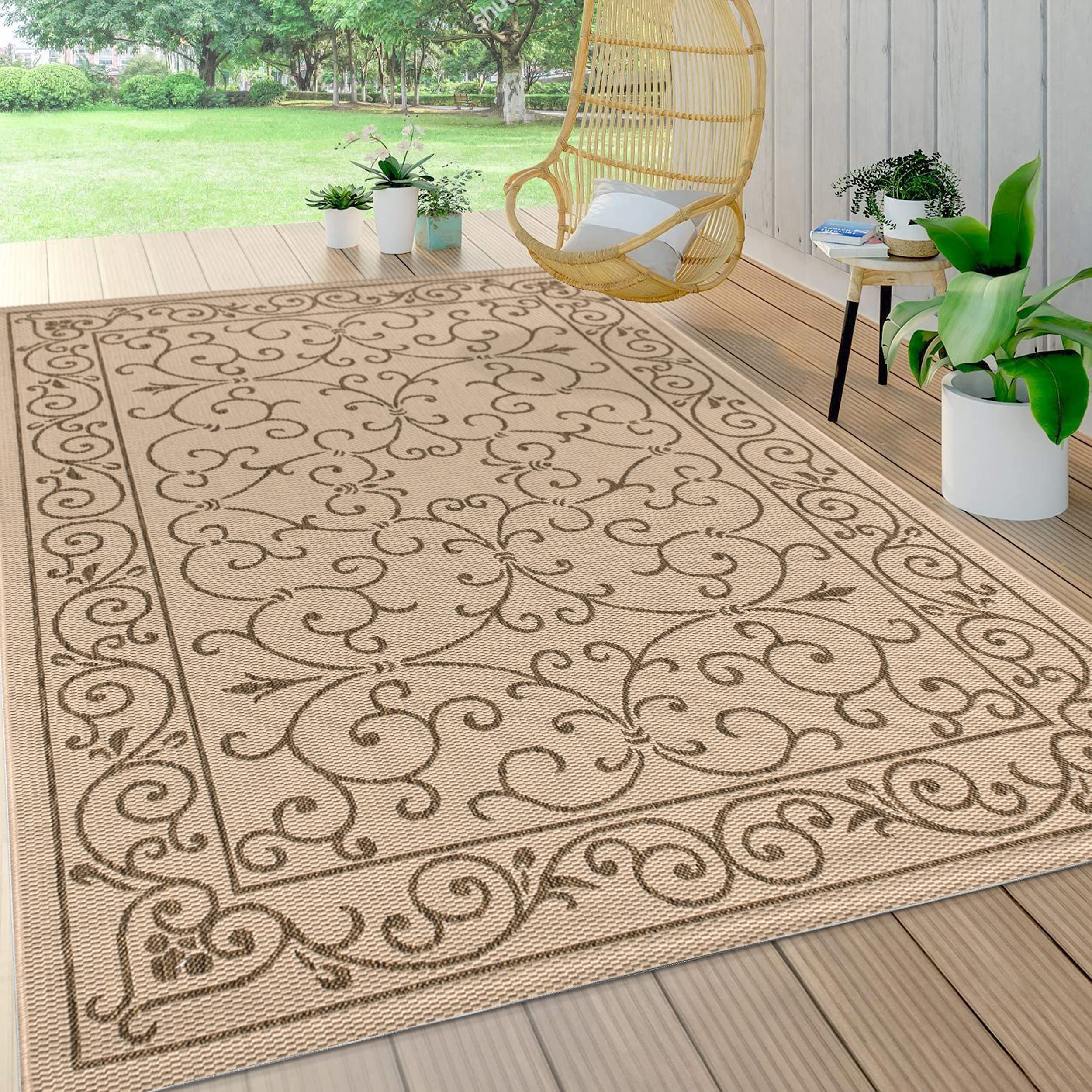 JONATHAN Y SMB106A-8 Charleston Vintage Filigree Textured Weave Indoor Outdoor Area Rug Classic Coastal Easy Cleaning Bedroom Kitchen Backyard Patio Non Shedding, 8 X 10, Beige/Brown