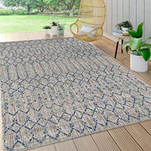 jonathan y smb108a-3 ourika moroccan geometric textured weave indoor outdoor area rug, bohemian, rustic, scandinavian easy cleaning,bedroom,kitchen,backyard,patio,non shedding, light gray/navy, 3 x 5