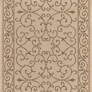 JONATHAN Y SMB106A-8 Charleston Vintage Filigree Textured Weave Indoor Outdoor Area Rug Classic Coastal Easy Cleaning Bedroom Kitchen Backyard Patio Non Shedding, 8 X 10, Beige/Brown