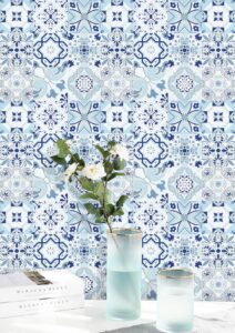 dimoon wallpaper 17.7’’x78.7’’ contact paper thicken blue white floral flower tile peel and stick removable wall waterproof embossed self adhesive vinyl