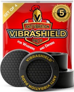 anti vibration pads for washing machine with hexagrip - stops washer dryer moving, walking - prevents noise, vibration transfer - rubber antivibration stabilizer support feet mat - vibrashield 4 pack