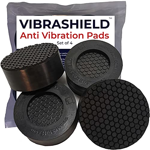 Anti Vibration Pads for Washing Machine with HexaGrip - Stops Washer Dryer Moving, Walking - Prevents Noise, Vibration Transfer - Rubber Antivibration Stabilizer Support Feet Mat - VIBRASHIELD 4 Pack