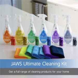 JAWS Cleaners Ultimate Cleaning Kit, Multi-Surface Kitchen, Glass, Shower, Granite, Hardwood Floor and Disinfectant, 2 Refill Pods of Each, Includes Microfiber Cloths