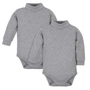 gerber baby boys 2-pack long sleeve turtleneck onesies bodysuits footie, gray, 12 months us