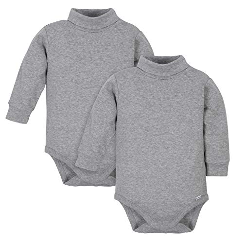 Gerber baby boys 2-pack Long Sleeve Turtleneck Onesies Bodysuits Footie, Gray, 12 Months US