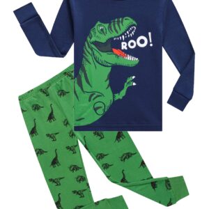 Dolphin&Fish Boys Pajamas 100% Cotton Kids Pjs Toddler Pjs Set Dinosaur Clothes Style-830 Size 6 Dark Blue