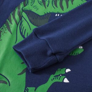 Dolphin&Fish Boys Pajamas 100% Cotton Kids Pjs Toddler Pjs Set Dinosaur Clothes Style-830 Size 6 Dark Blue