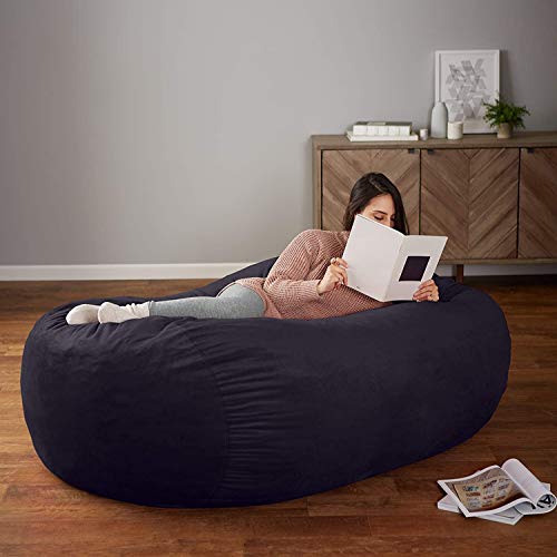 Amazon Basics Memory Foam Filled Bean Bag Lounger with Microfiber Cover, 6 ft, Blue, Solid